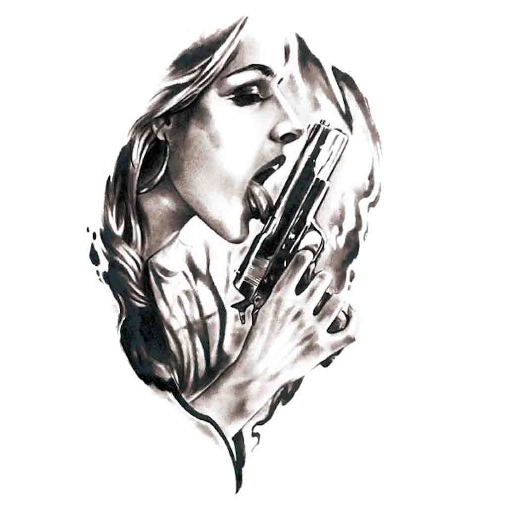 Pin Up Girl With Guns Tattoos