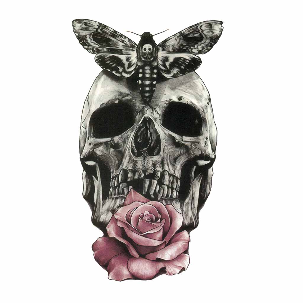 Ephemeral Tattoo - Skull, Pink and Butterfly - Temporary Tattoo